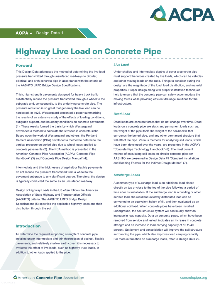 Highway Live Loads on Concrete Pipe