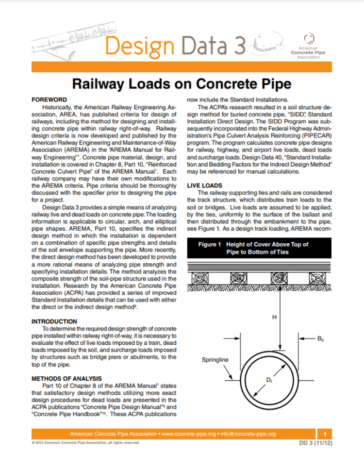Railroad Loads on Concrete Pipe