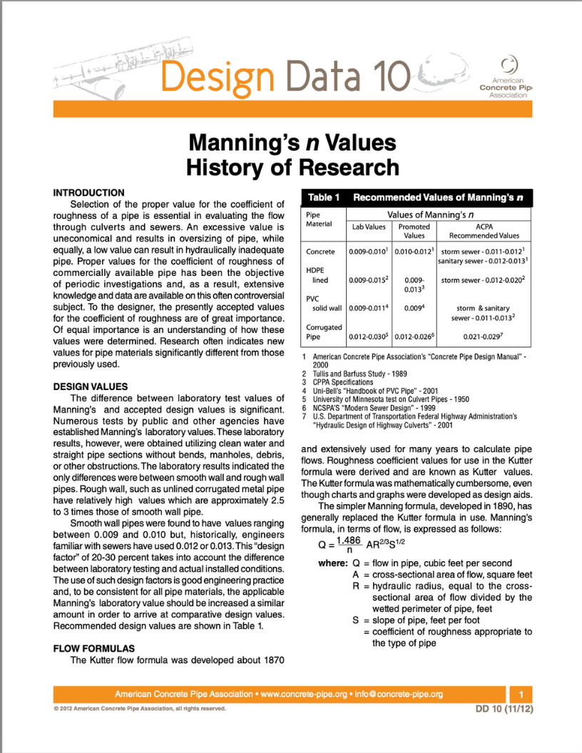 Manning’s n Values: History of Research