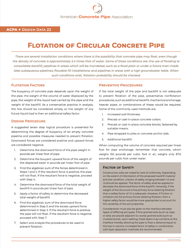DD22: Flotation of Circular Concrete Pipe