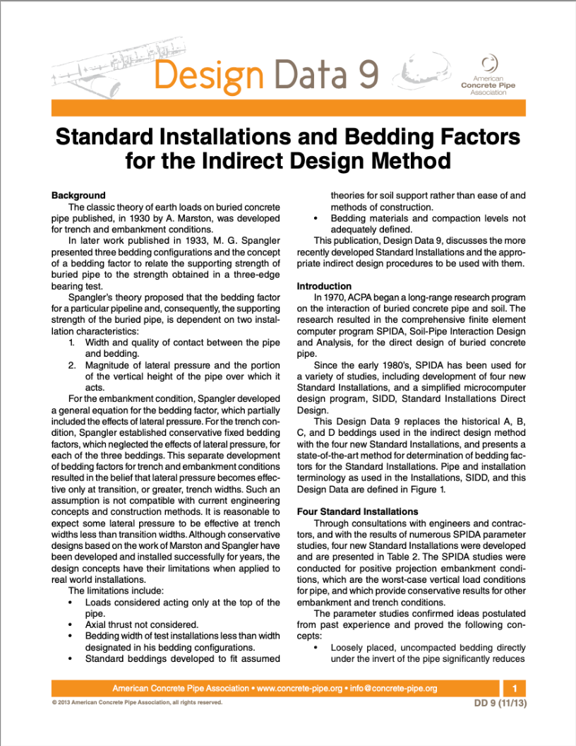Standard Installations & Bedding Factors for the Indirect Design Method
