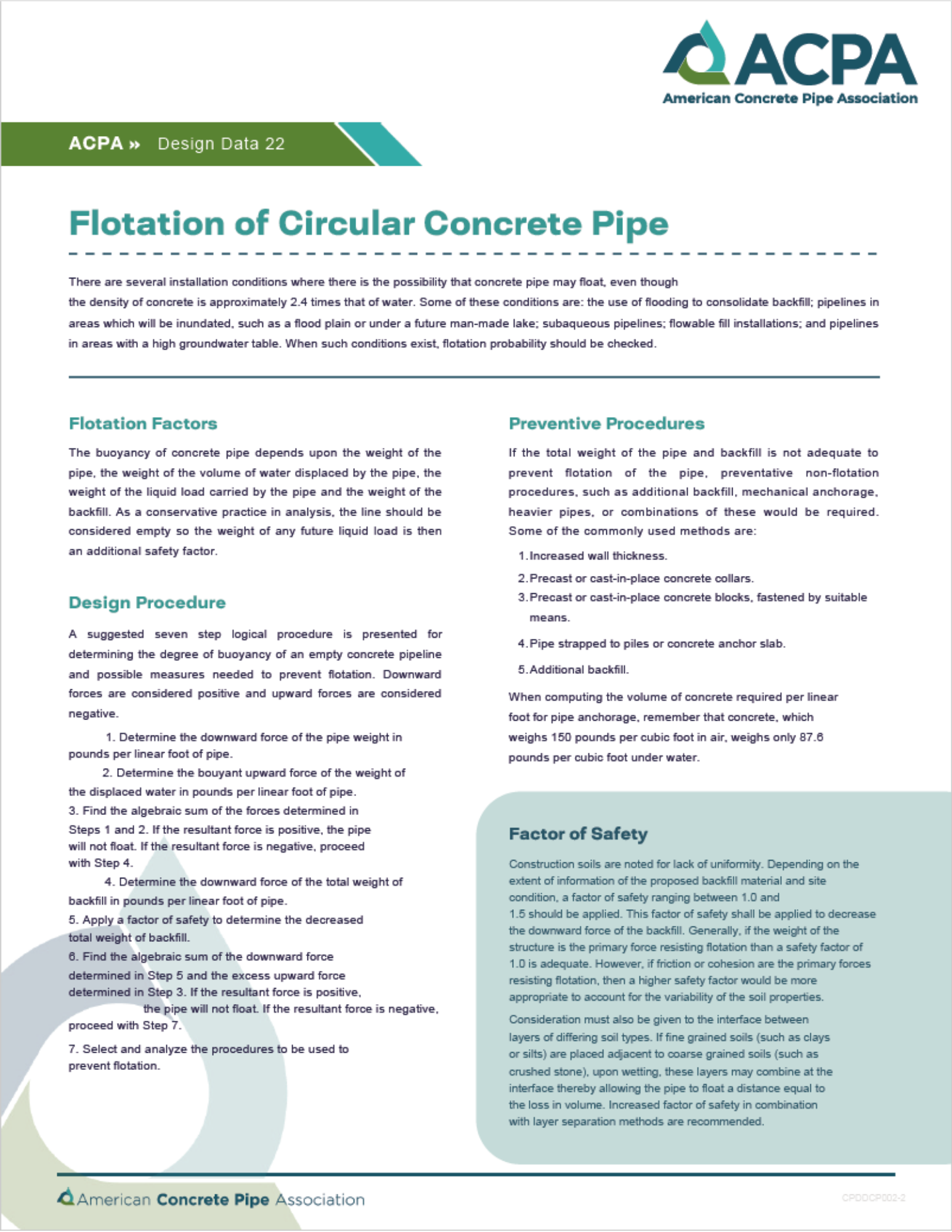 Flotation of Circular Concrete Pipe